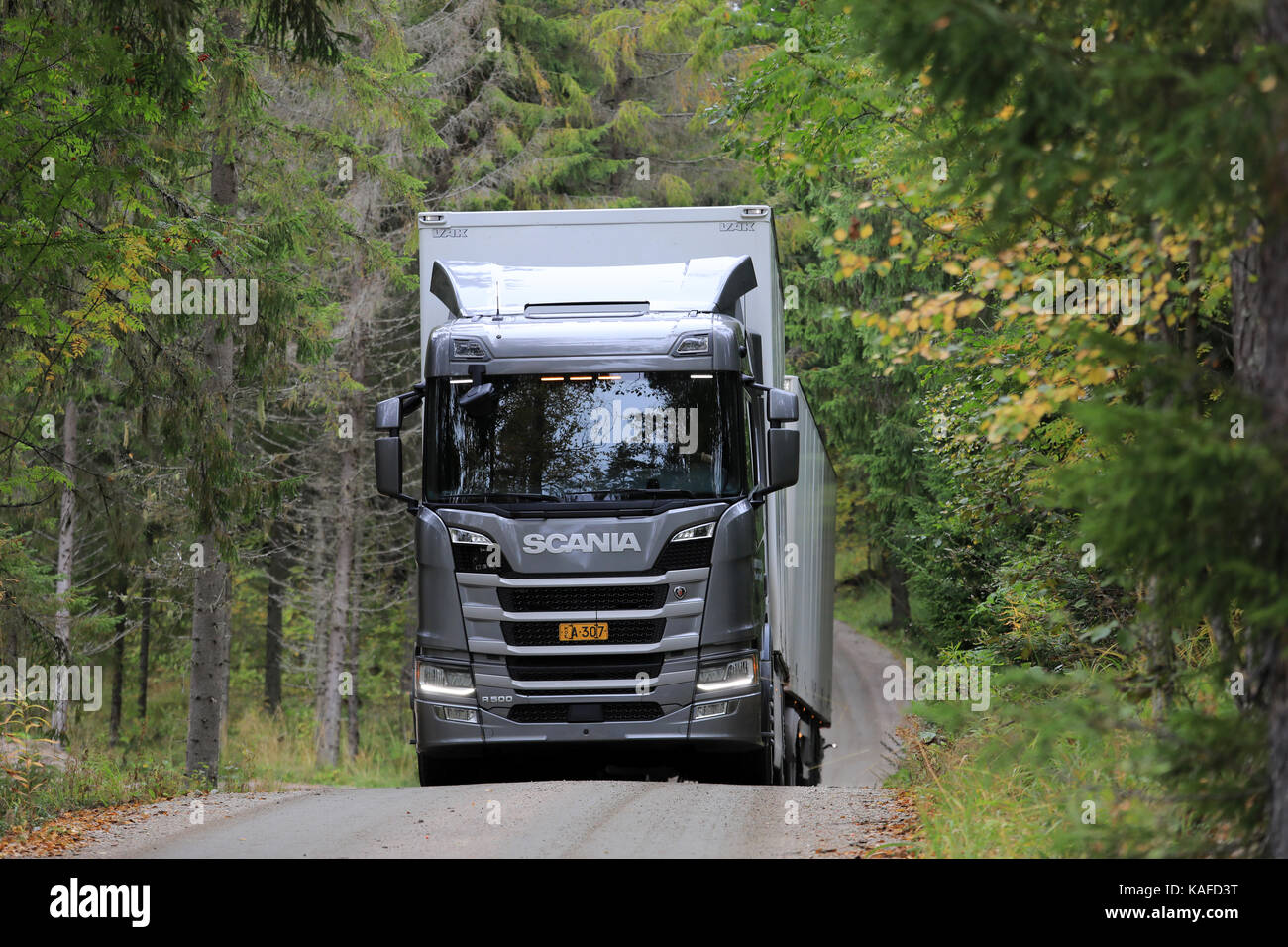 LAUKAA, FINLAND - SEPTEMBER 22, 2017: Silver Next Generation Scania ...