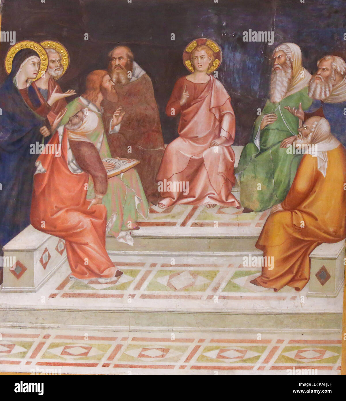 Renaissance Fresco depicting Jesus Christ, as a boy among the Doctors ...