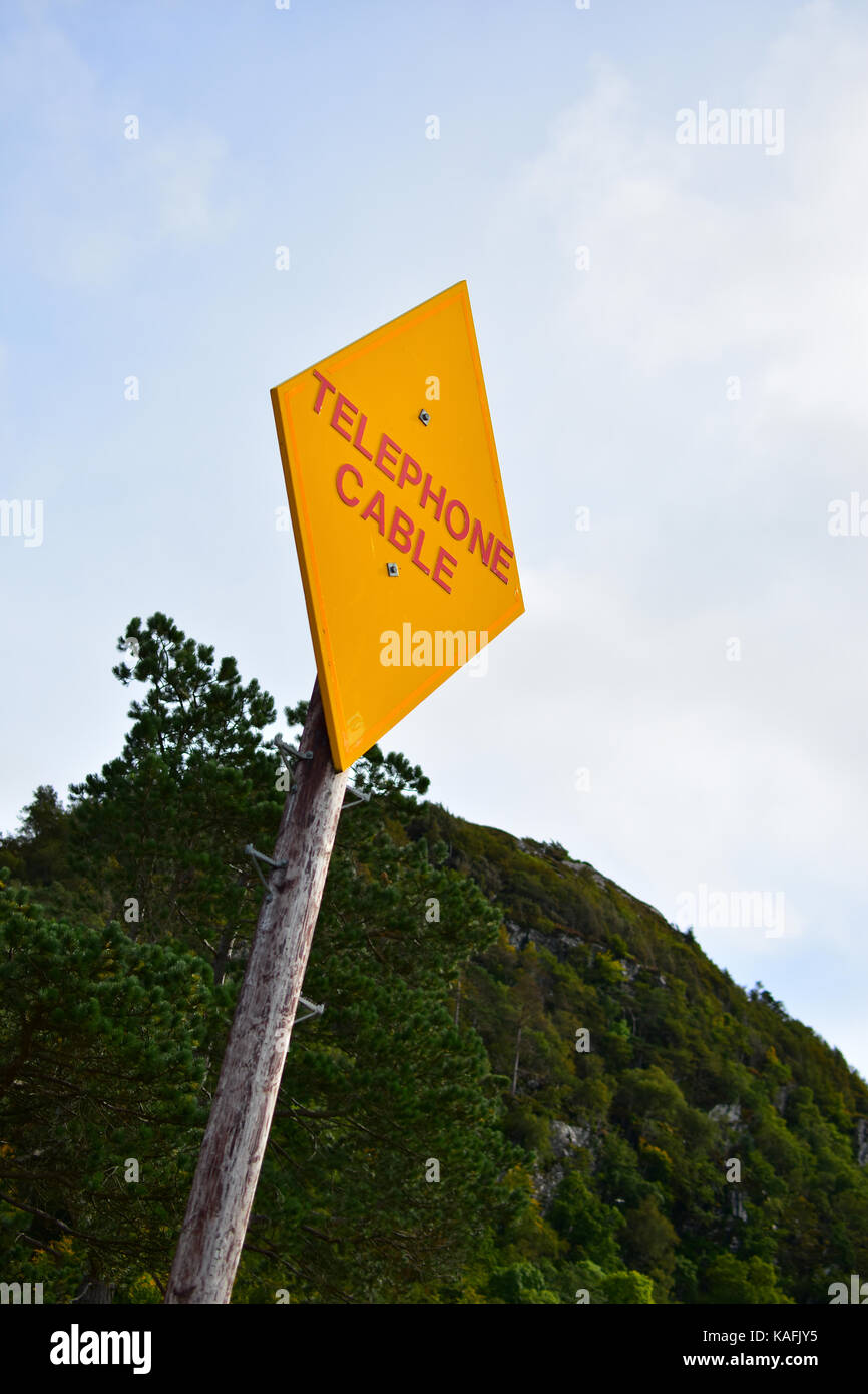 Telephone cable warning sign at Castle Tioram - Ardnamurchan Peninsula ...
