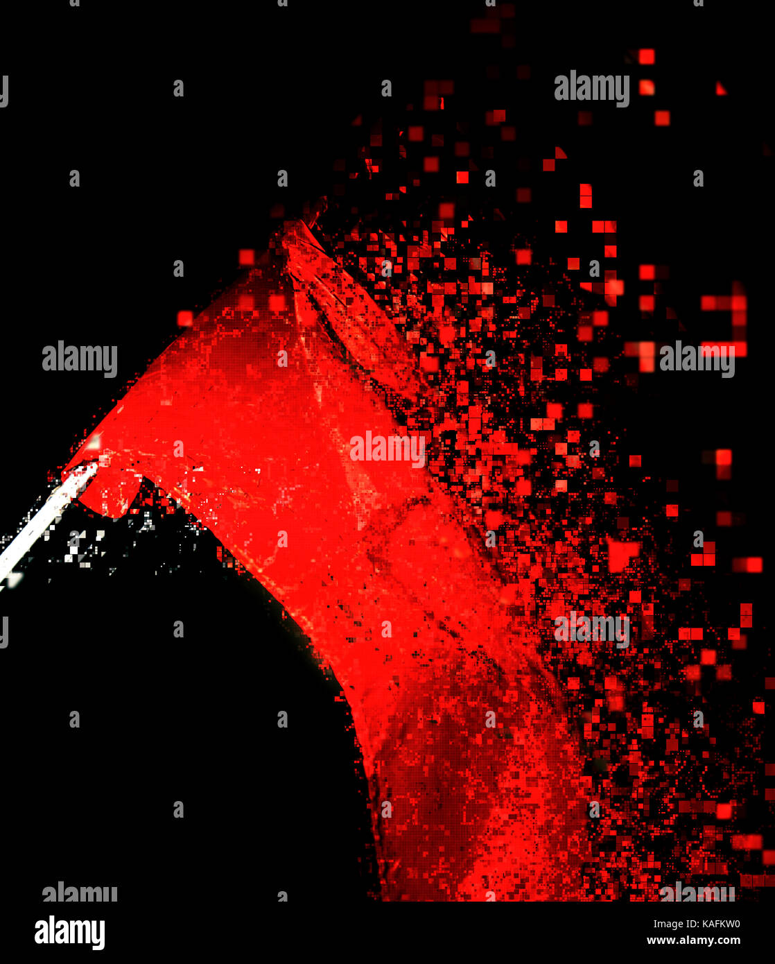 Digitally enhanced image of the red communist movement flag flying high ...