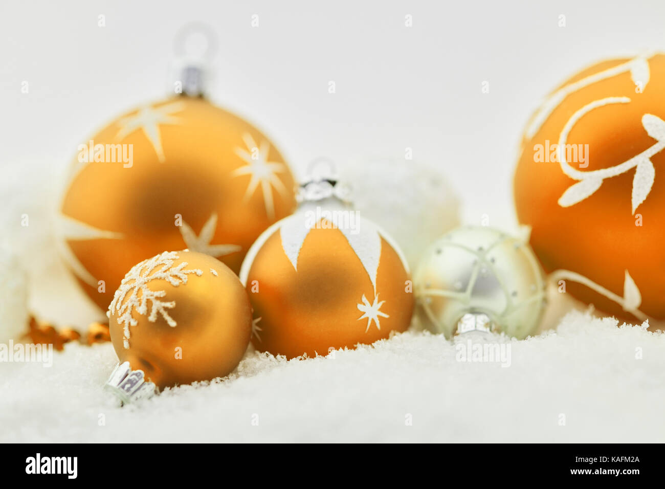 Christmas tree balls for background in yellow tones Stock Photo - Alamy