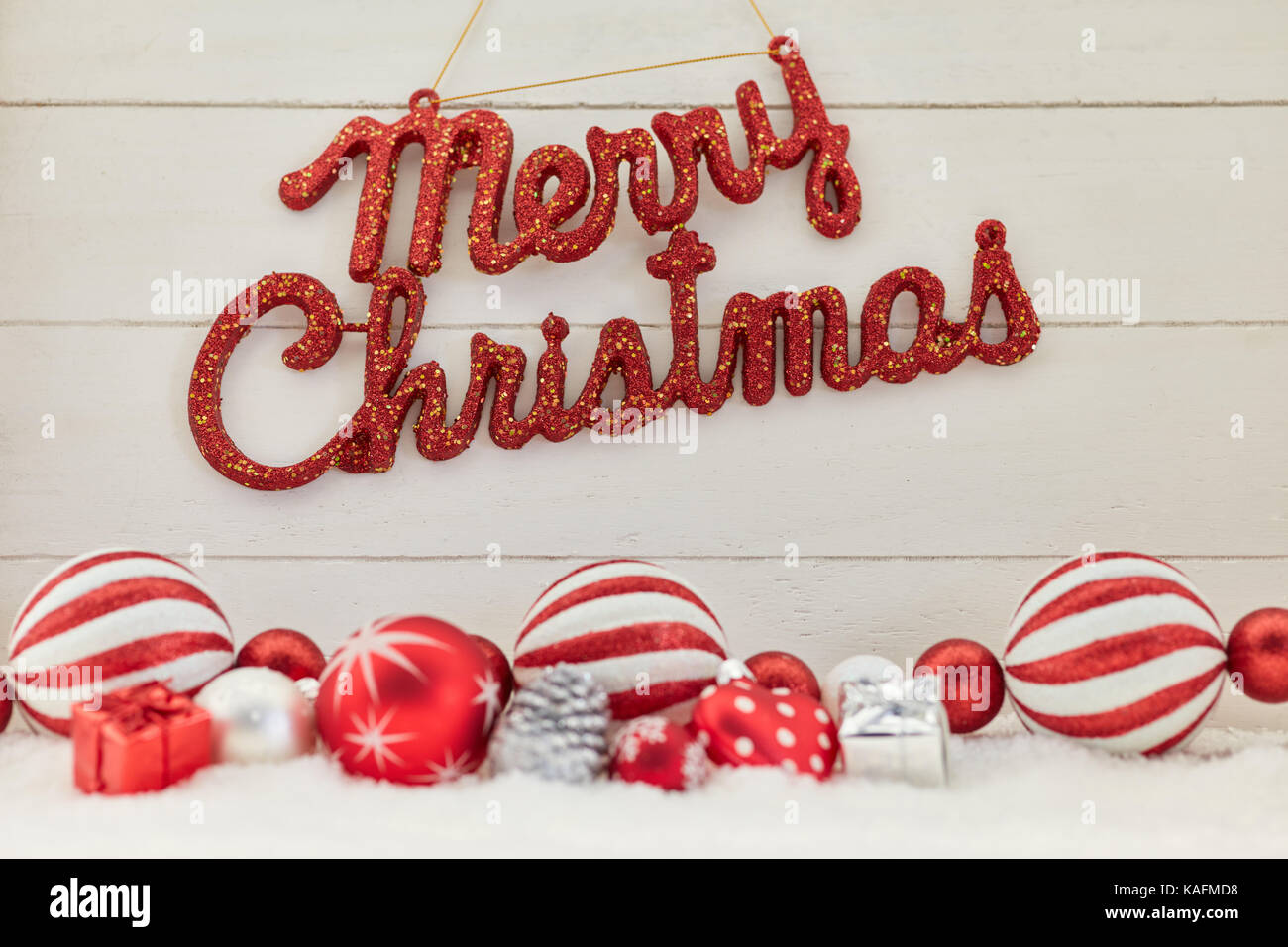 Merry Christmas with text and decoration for greeting card Stock Photo ...