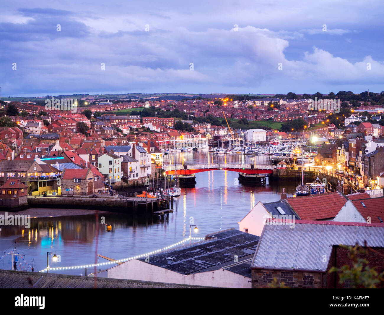 Lights Coming on at Whitby from West Cliff Whitby Yorkshire England ...