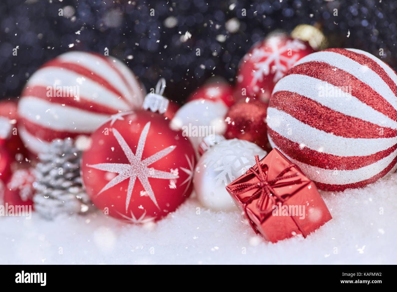 Snowey christmas background with decoration for holiday card Stock ...