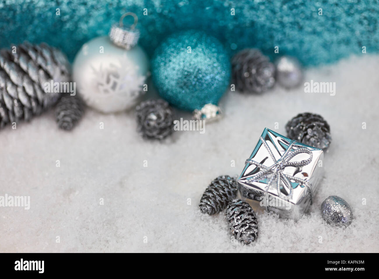Christmas background with present on snow as decoration Stock Photo - Alamy