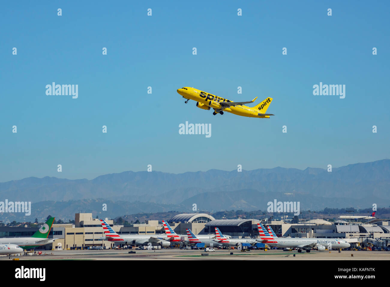 Los Angeles, SEP 24: Spirit airline take off from the busy Los Angeles ...