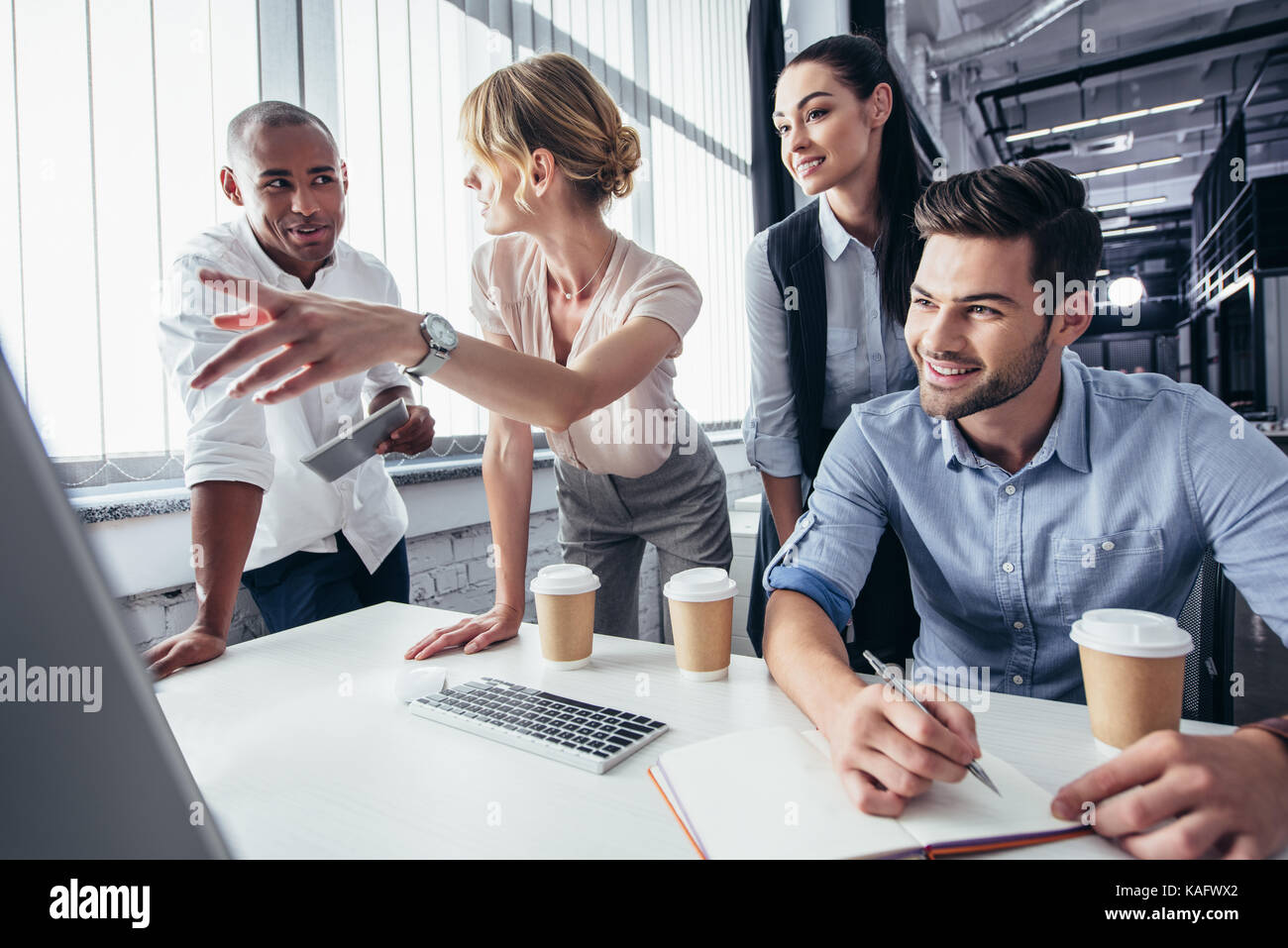 business people with desktop computer Stock Photo - Alamy