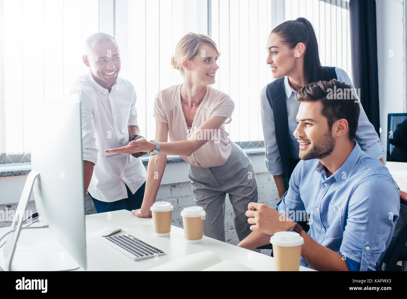 business people with desktop computer Stock Photo - Alamy