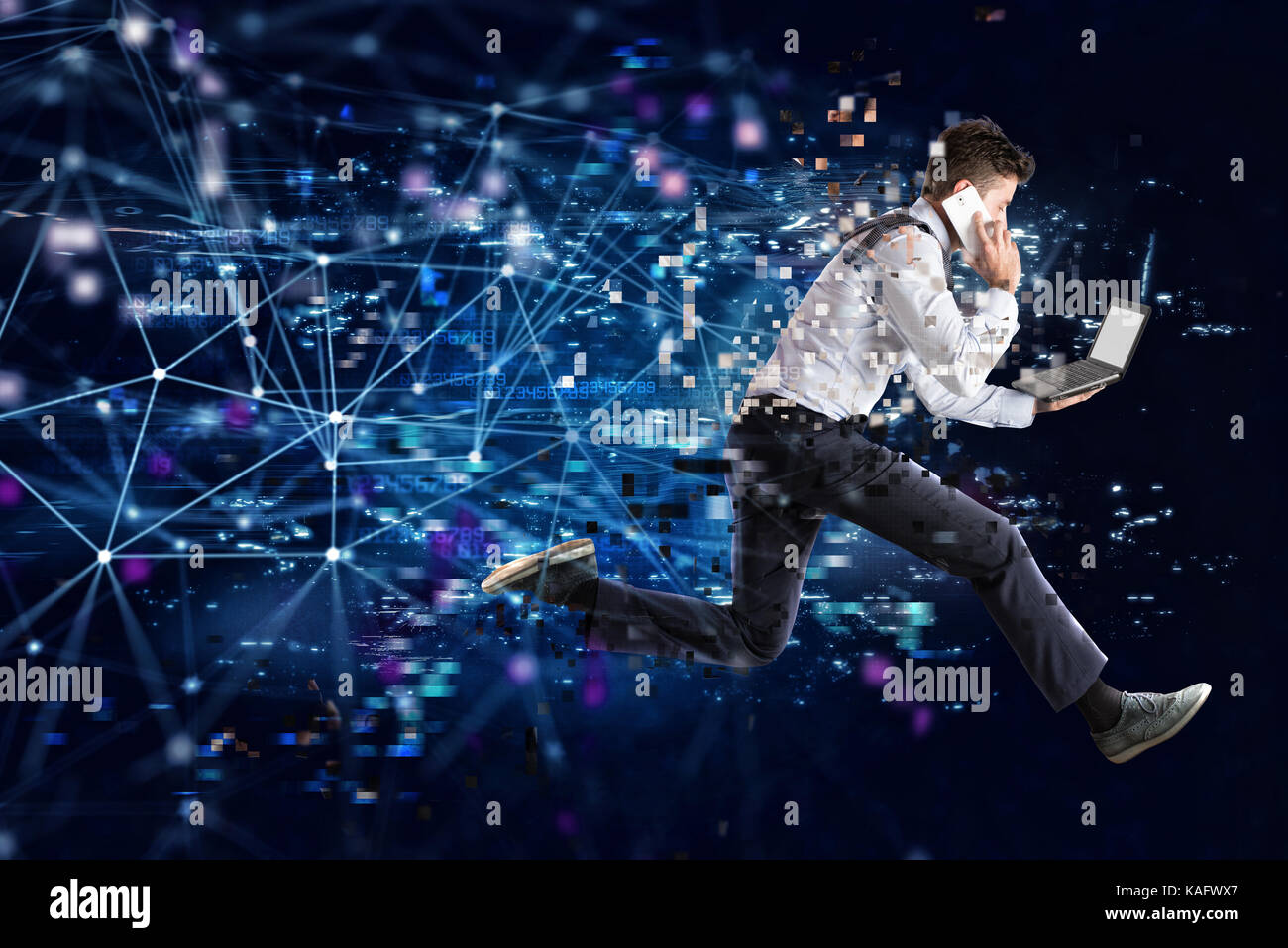 Fast internet connection concept with running businessman Stock Photo ...