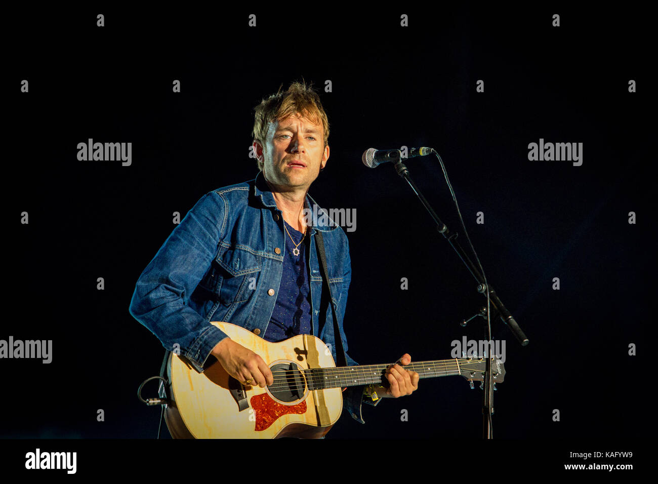 The English Britpop and indie rock band Blur performs a live concert at ...
