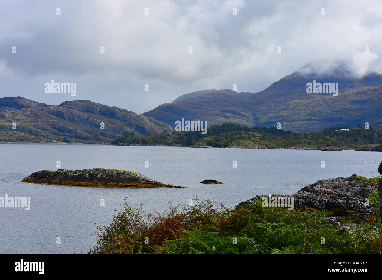 Looking along Loch Ailort at Glenuig Sound of Arisaig Moidart A861 Fort ...