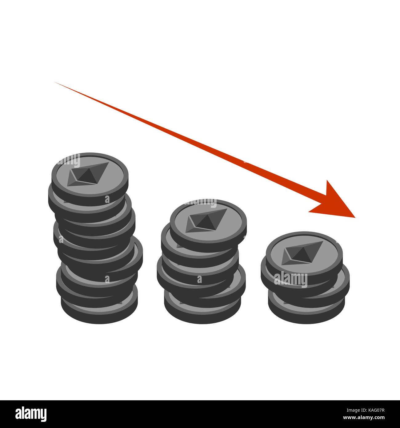 Falling etherium graph. Decrease in Cryptocurrency. Virtual money. Vector illustration Stock ...