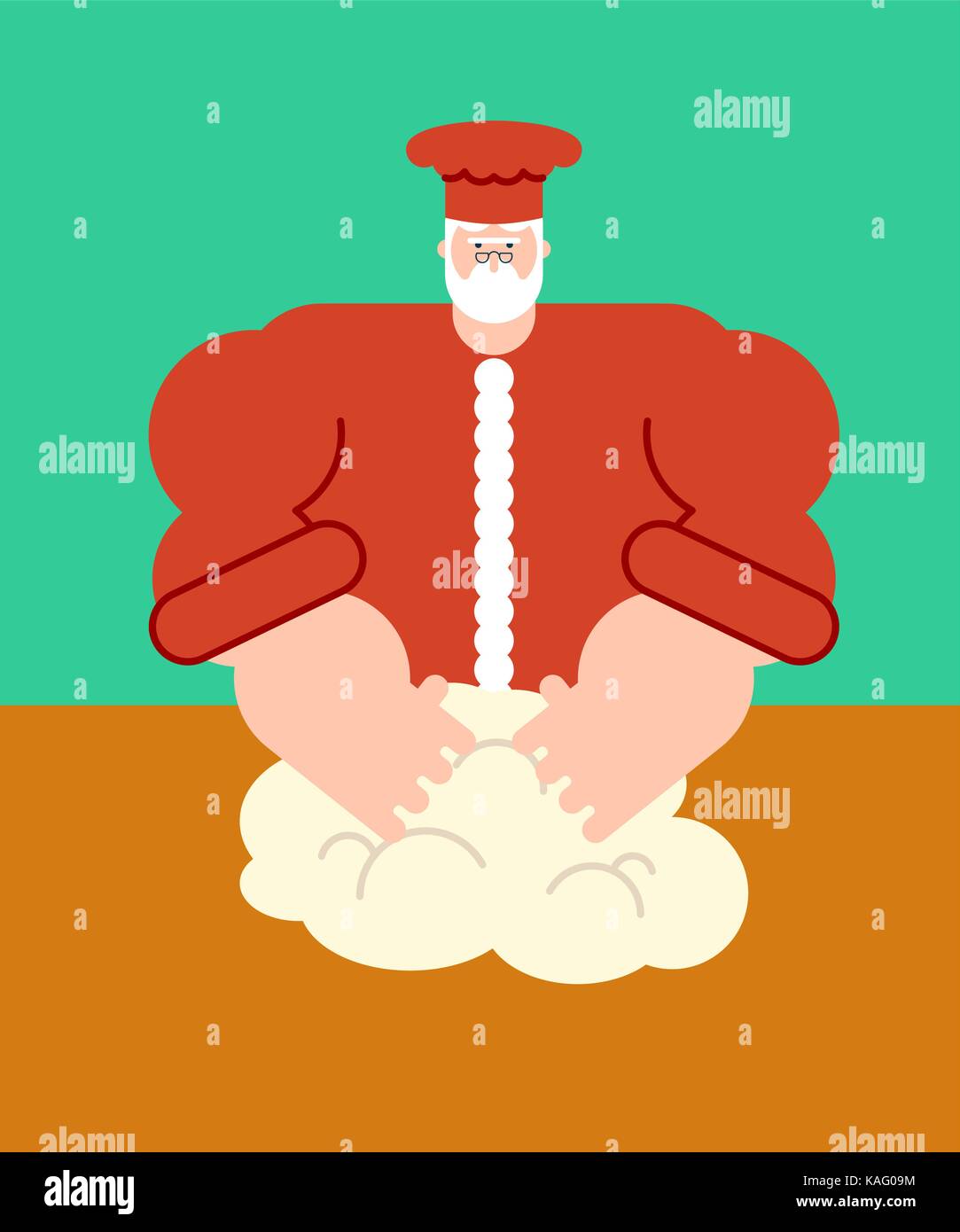 Santa Claus Chef dough kneads. Christmas bake cake. granddad baker cook ...
