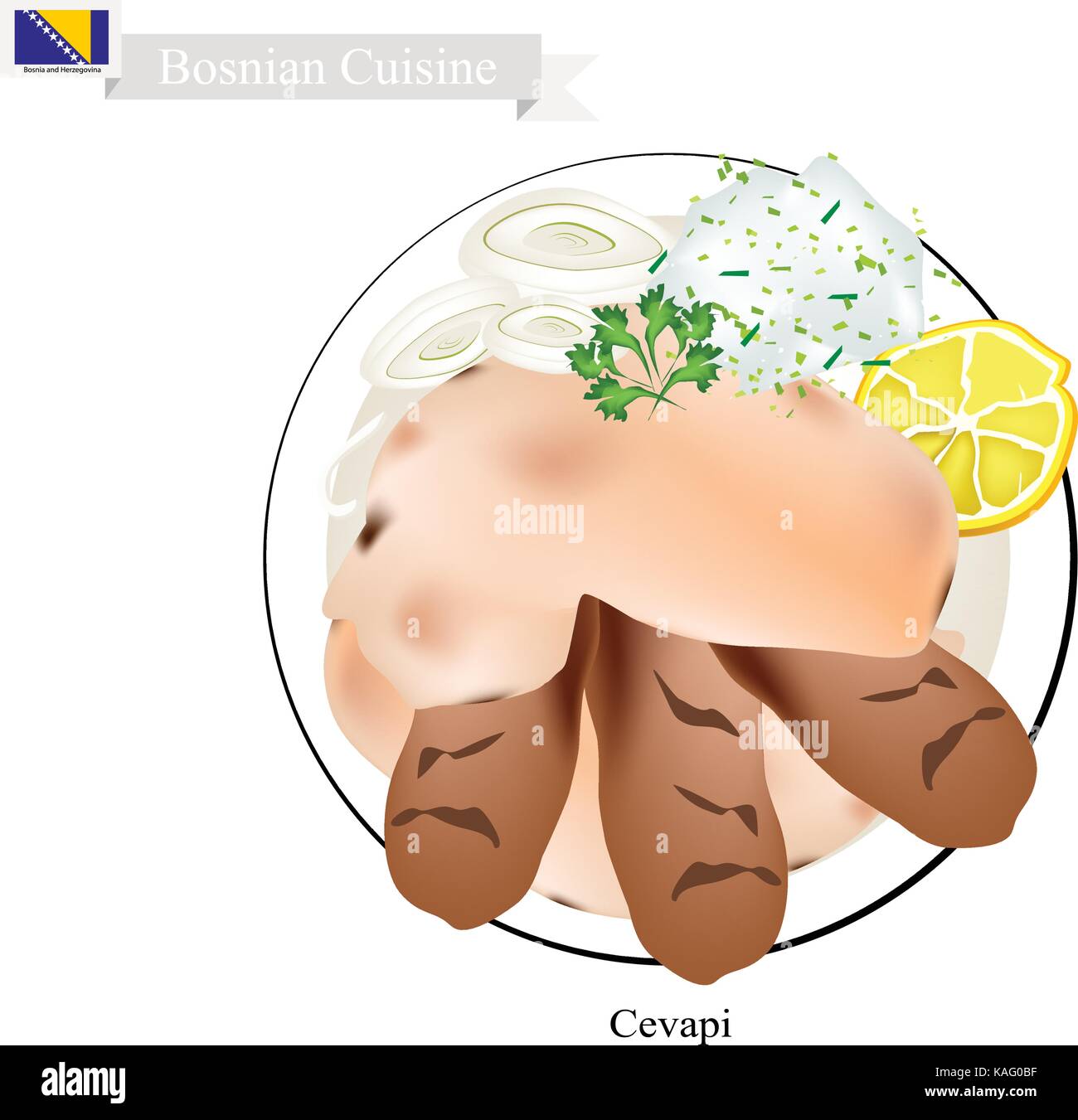 Bosnian Cuisine, Illustration of Cevapi or Traditional Charcoal Grilled ...