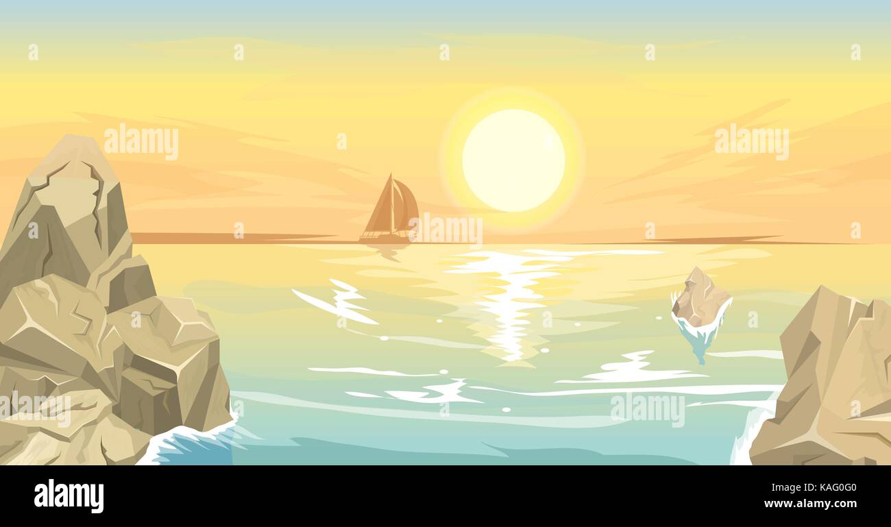 Seascape with sunset Stock Vector Image & Art - Alamy