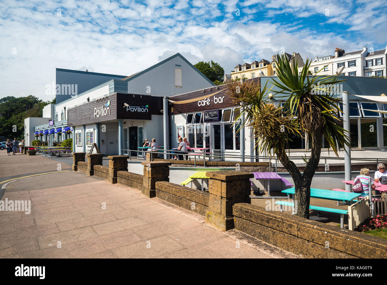 coffee shop, cafe, Exmouth sea front, pavement, alto cumulus clouds ...