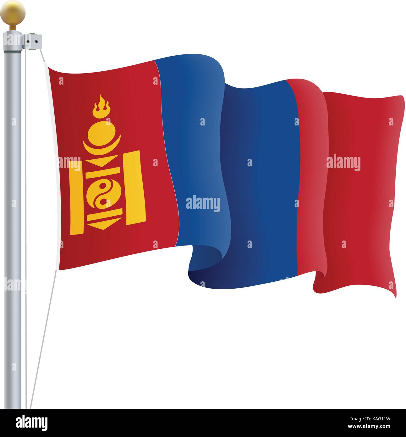Waving Mongolia Flag Isolated On A White Background. Vector ...
