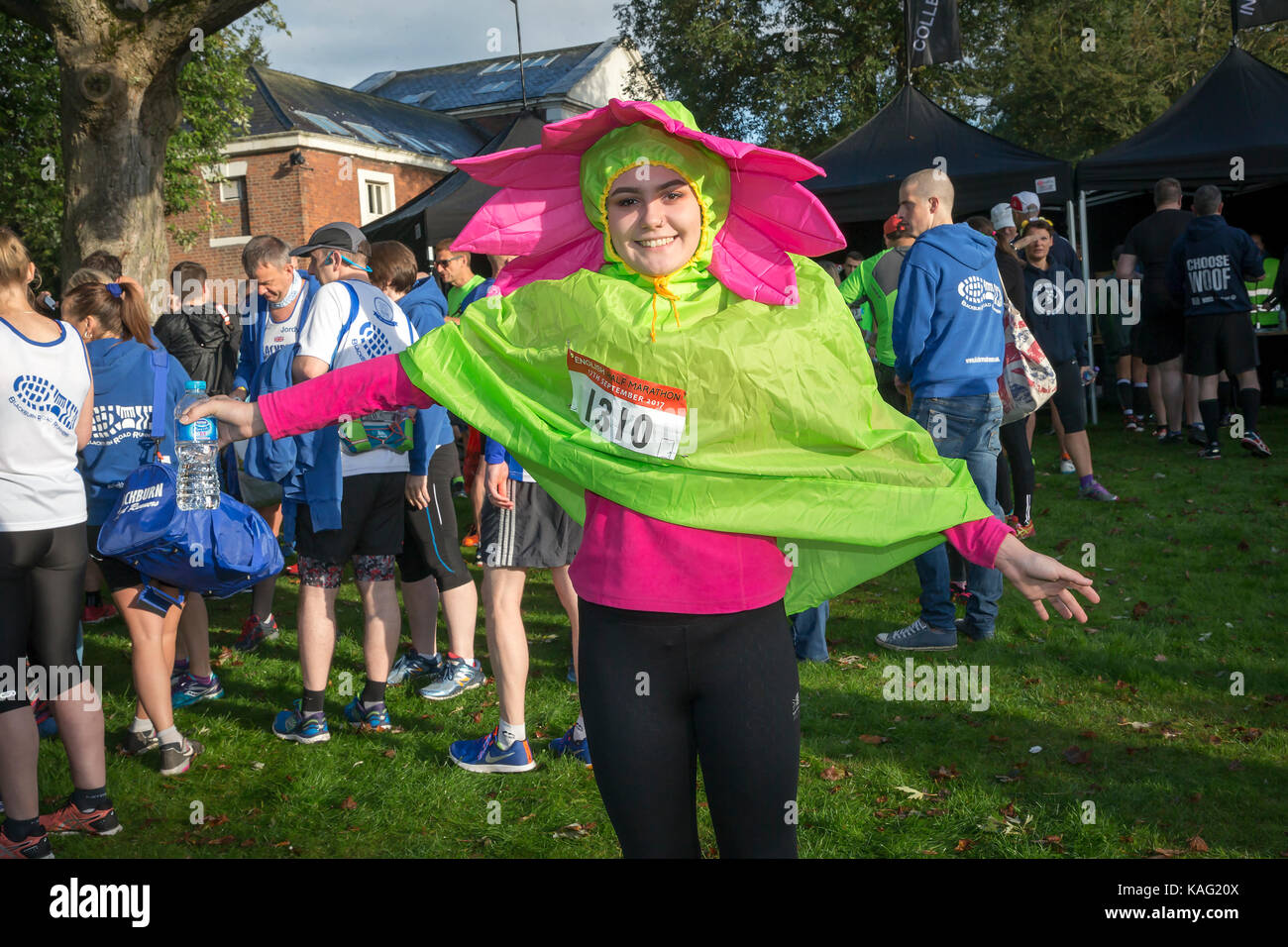 Young female dressed as a flower running in the English Half Marathon ...