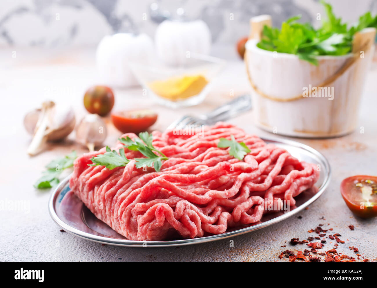 minced meat with spice andf salt, stock photo Stock Photo - Alamy