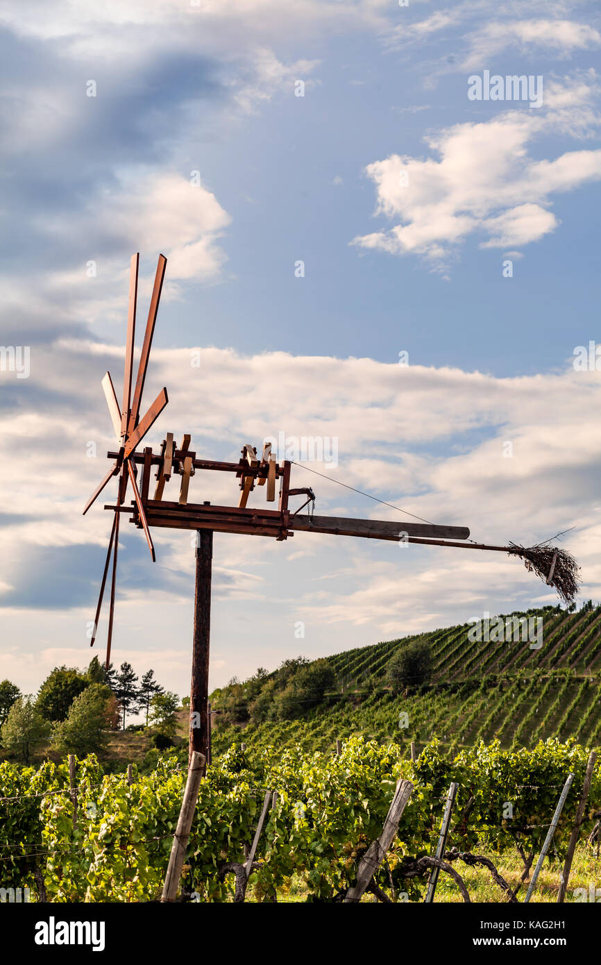 Windmill called Klapotetz in vineyard along the south Styrian vine ...