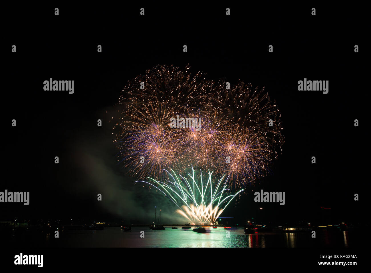 Fireworks over the Barbican Harbour at Plymouth from Queen's Anne ...