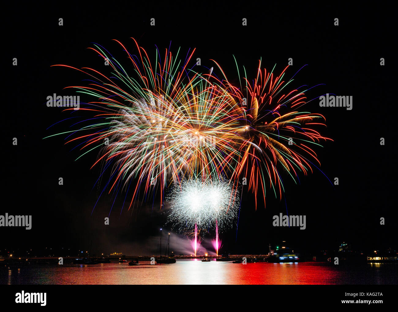 Fireworks over the Barbican Harbour at Plymouth from Queen's Anne ...