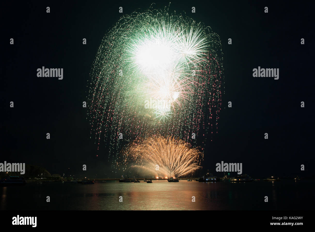Fireworks over the Barbican Harbour at Plymouth from Queen's Anne ...