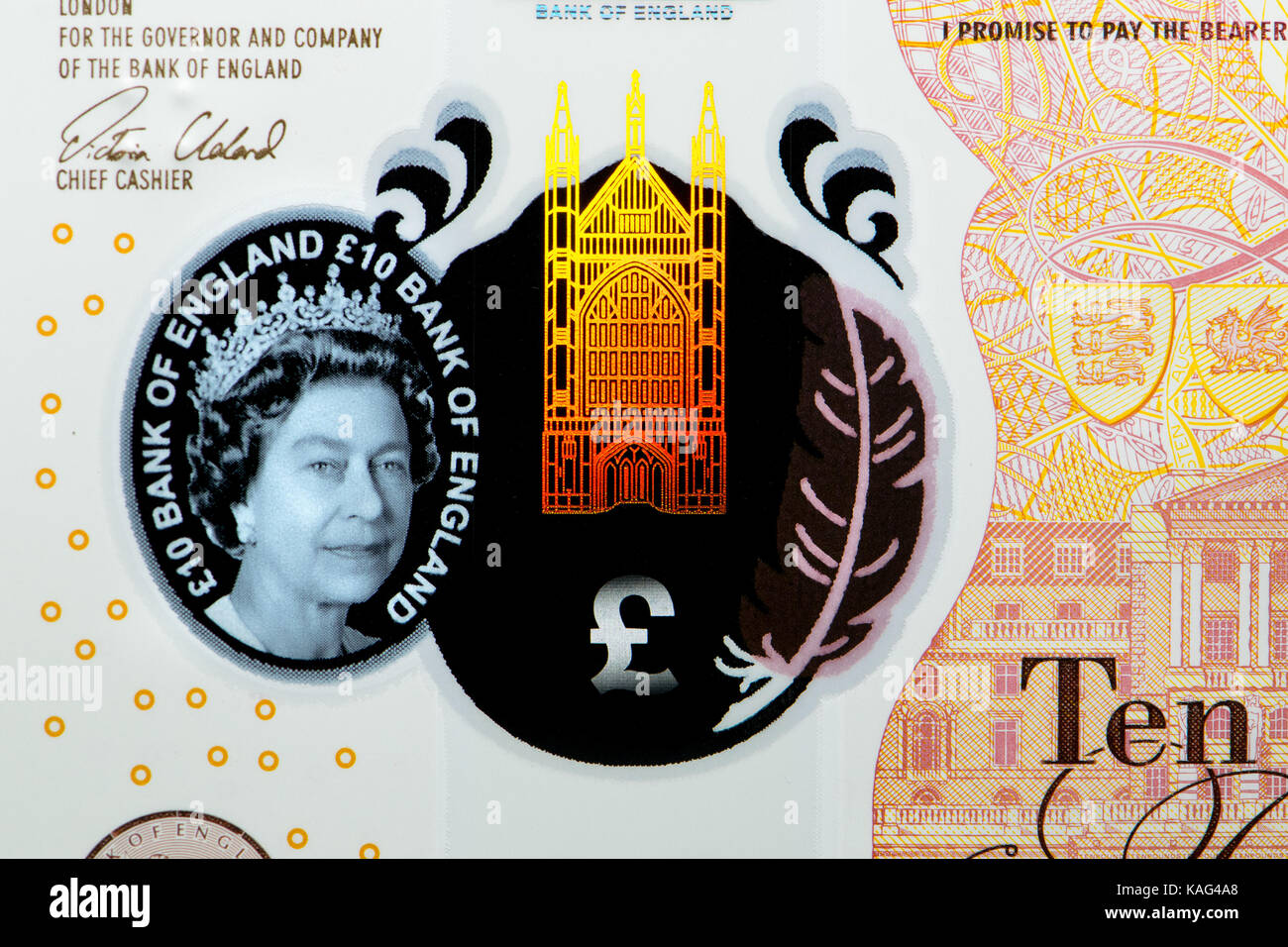 New Bank of England polymer £10 note (September 2017) showing security ...