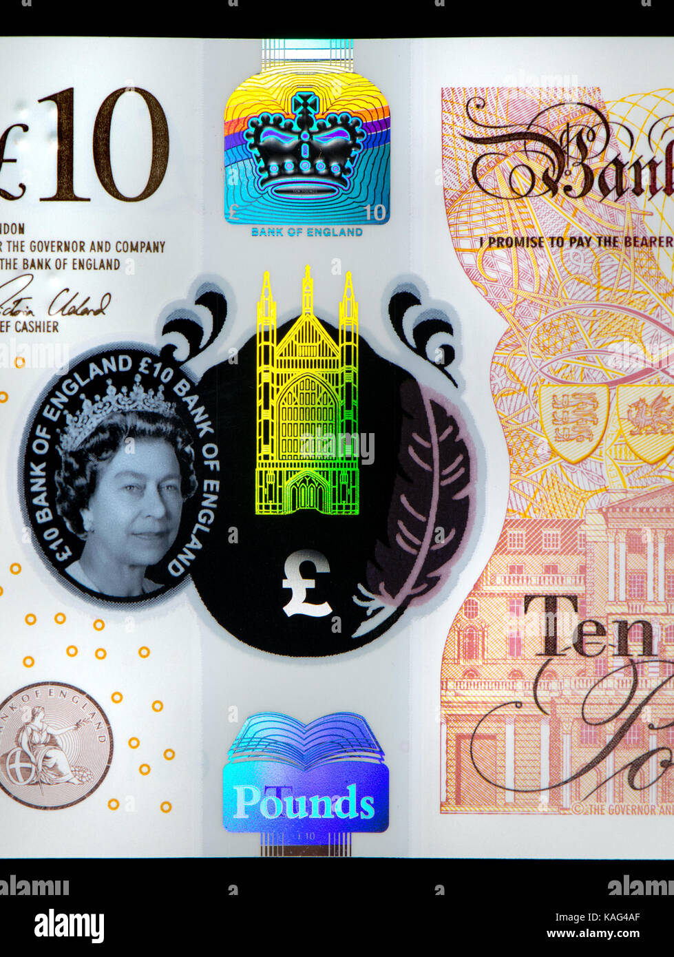 New Bank of England polymer £10 note (September 2017) showing security ...