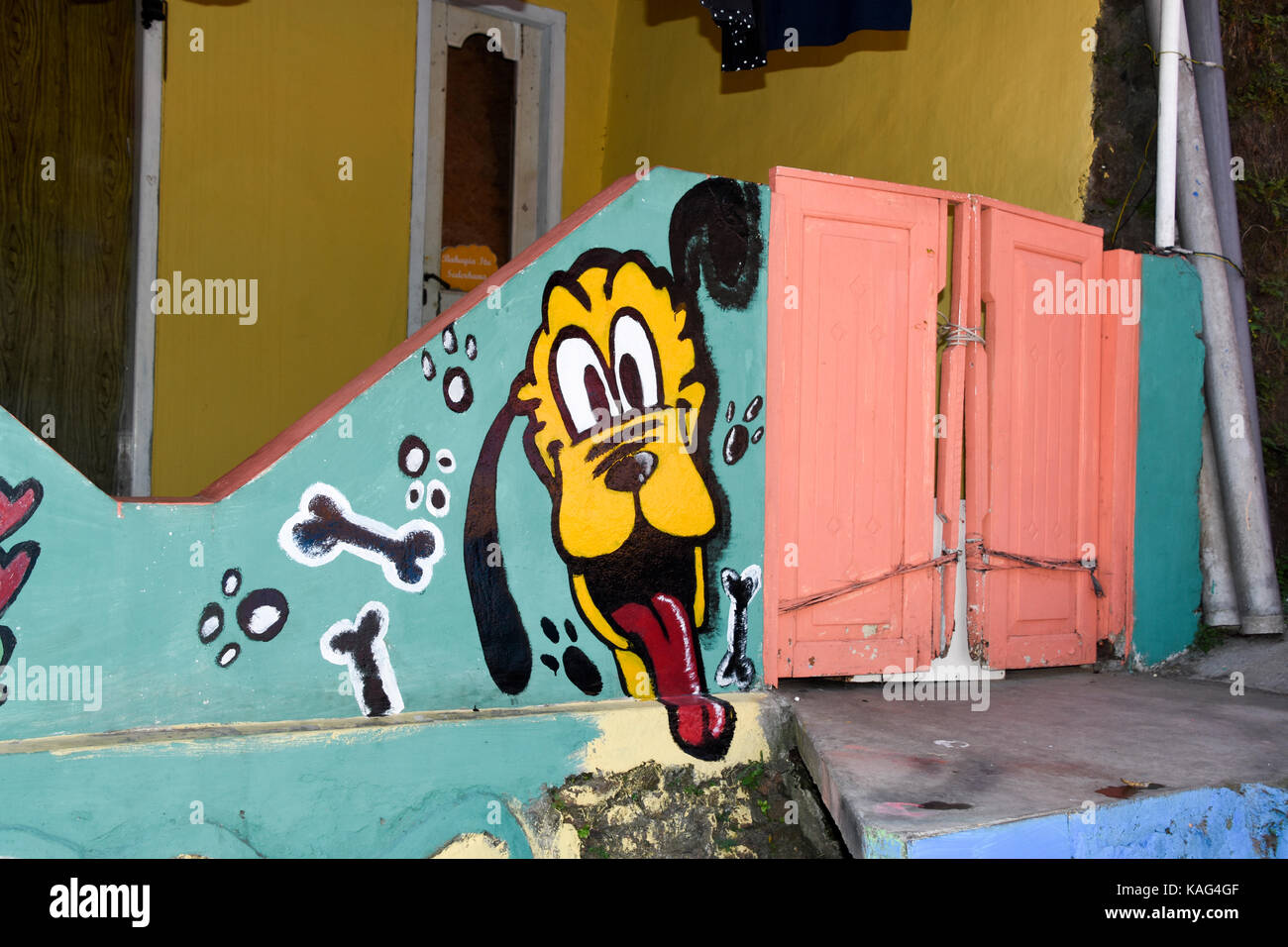 Goofy dog painted as a mural at the Rainbow Village in Semerang ...