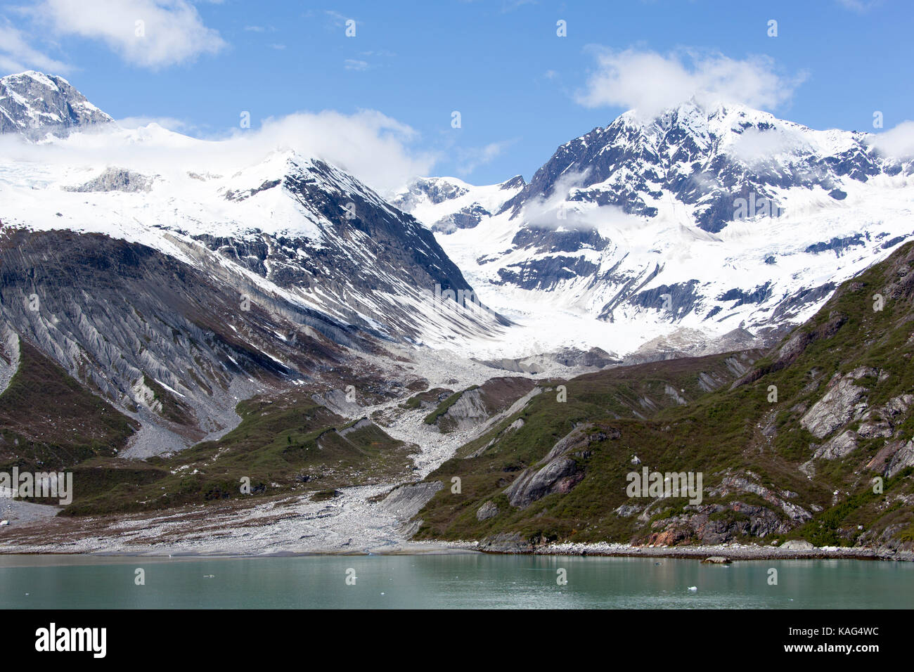 The snowy mountains in Glacier Bay national park (Alaska Stock Photo ...