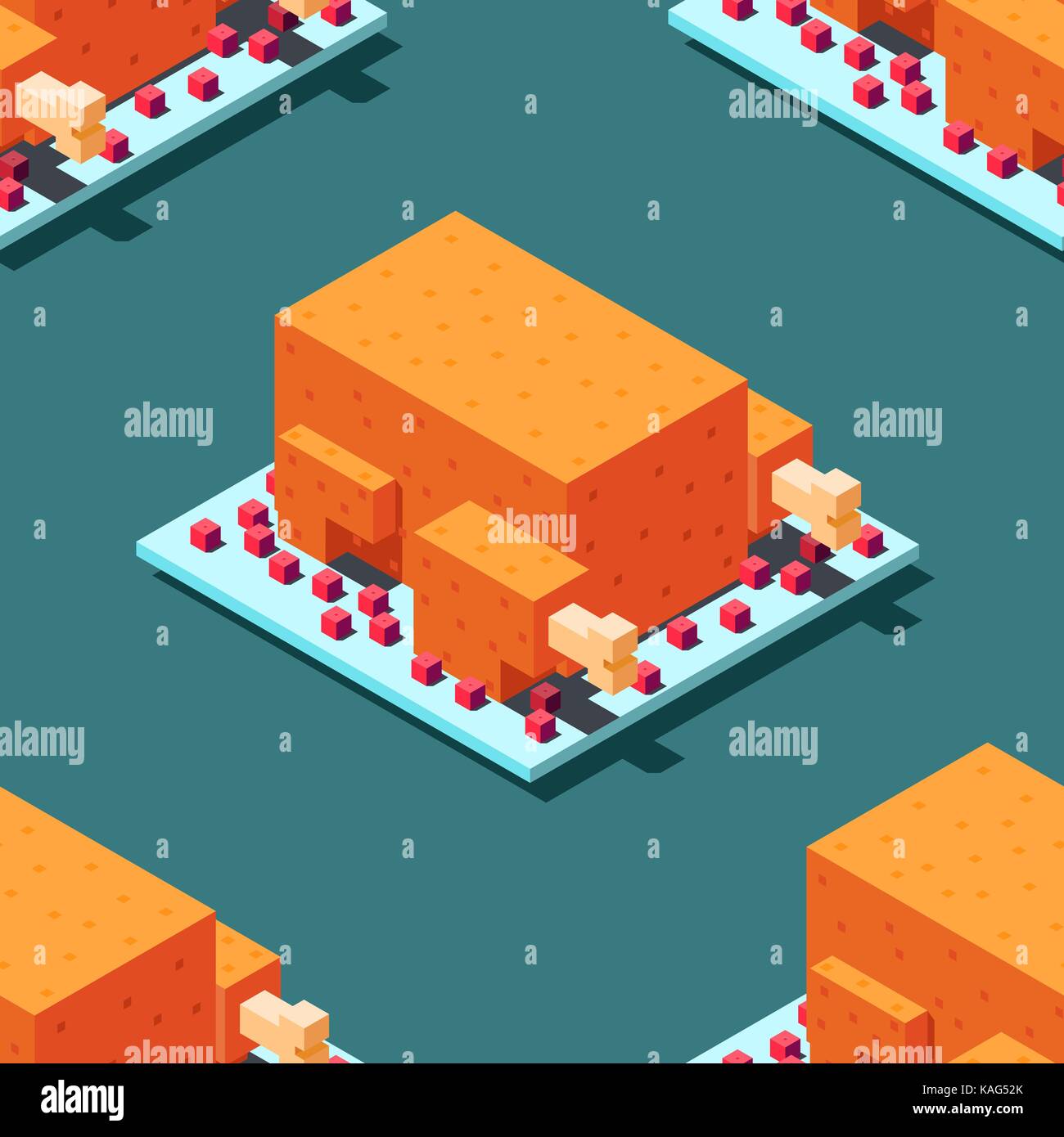 Isometric thanksgiving turkey and cranberries seamless pattern on green ...