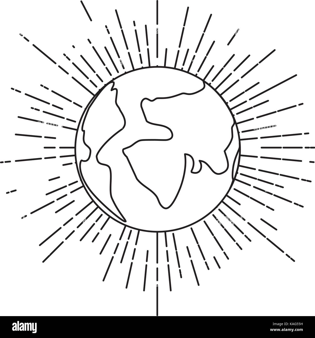 earth world map symbol with linear brightness silhouette in white ...