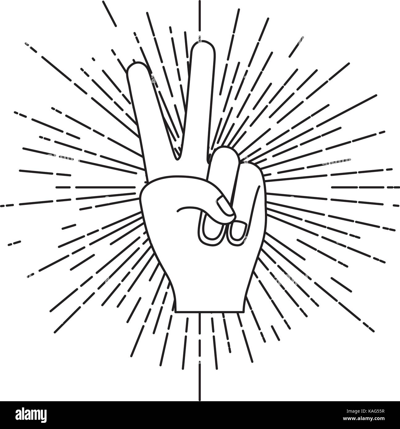 peace hand gesture with linear brightness silhouette in white ...