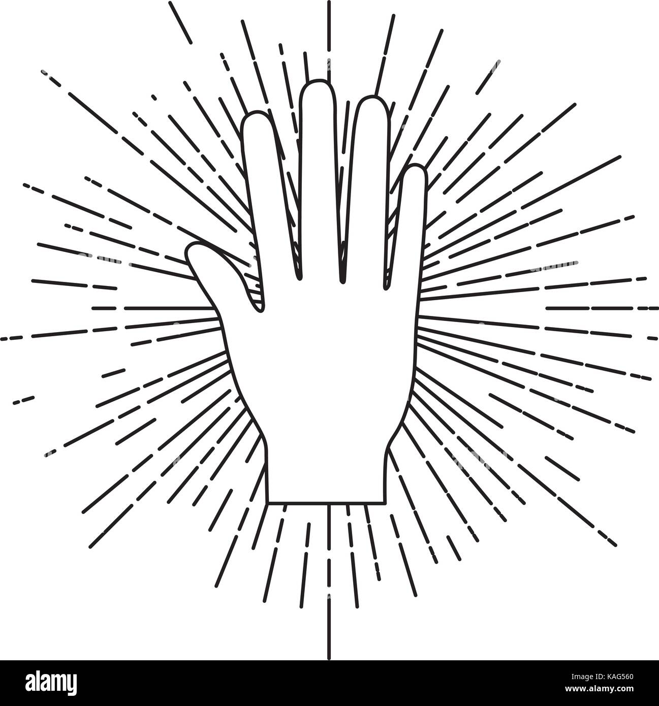 peace palm hand gesture with linear brightness silhouette in white ...
