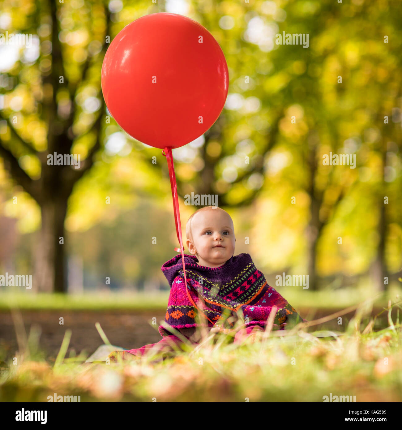 cute happy child baby playing outside in autumn fall sun Stock Photo ...