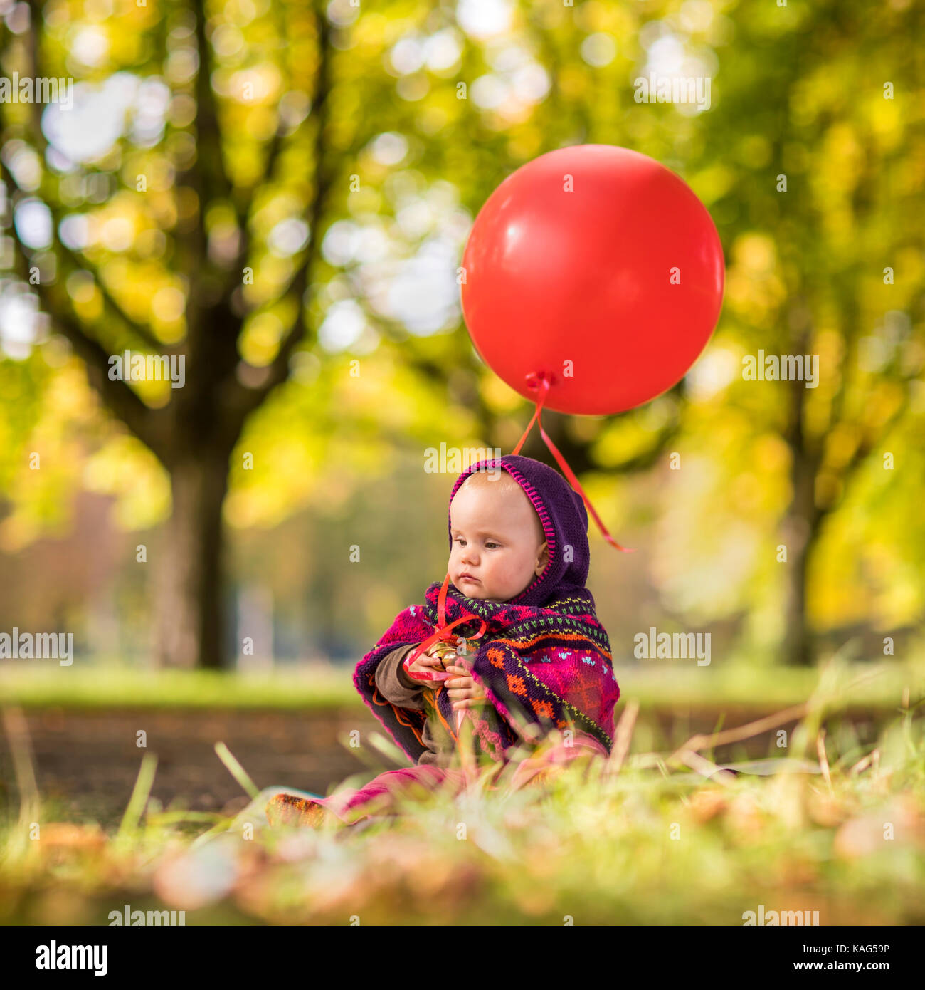 cute happy child baby playing outside in autumn fall sun Stock Photo ...