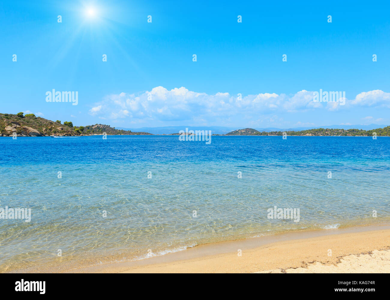 Summer sunshiny sea coast landscape (Livari beach, Halkidiki, Sithonia ...