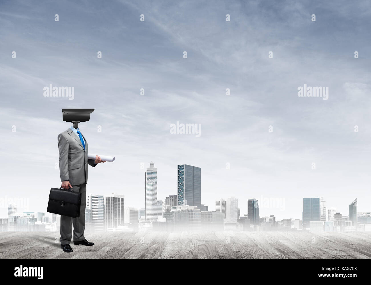 Concept of security and privacy protection with camera headed man Stock ...