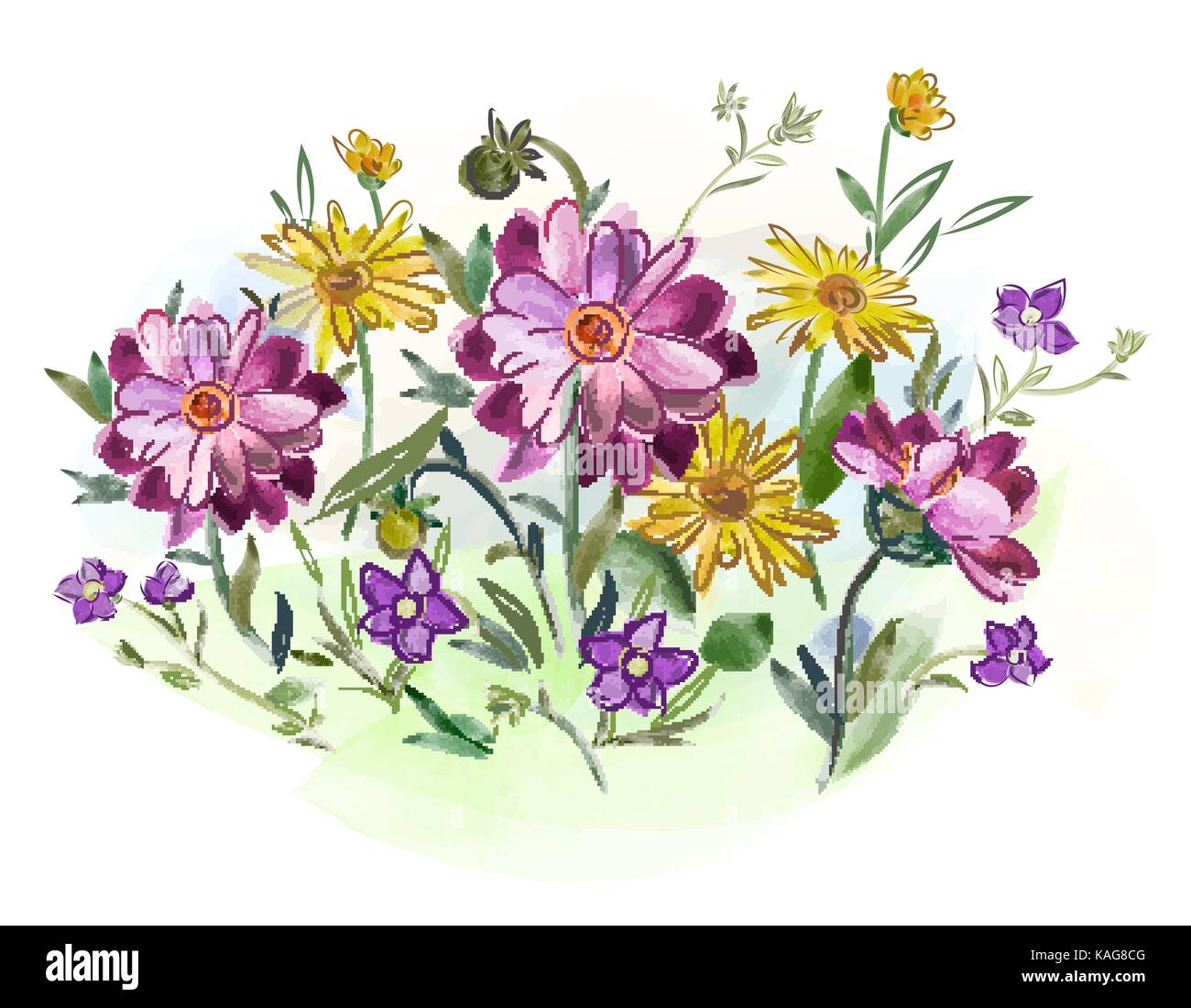 Meadow in bloom yellow flowers Stock Vector Images - Alamy