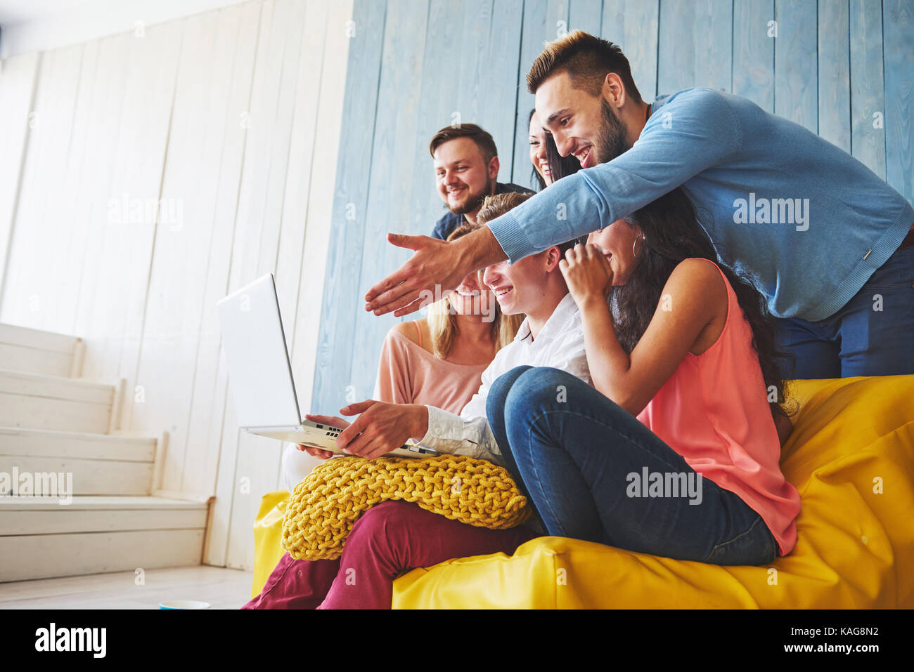 Group of creative young Friends Hanging Social Media Concept. People ...