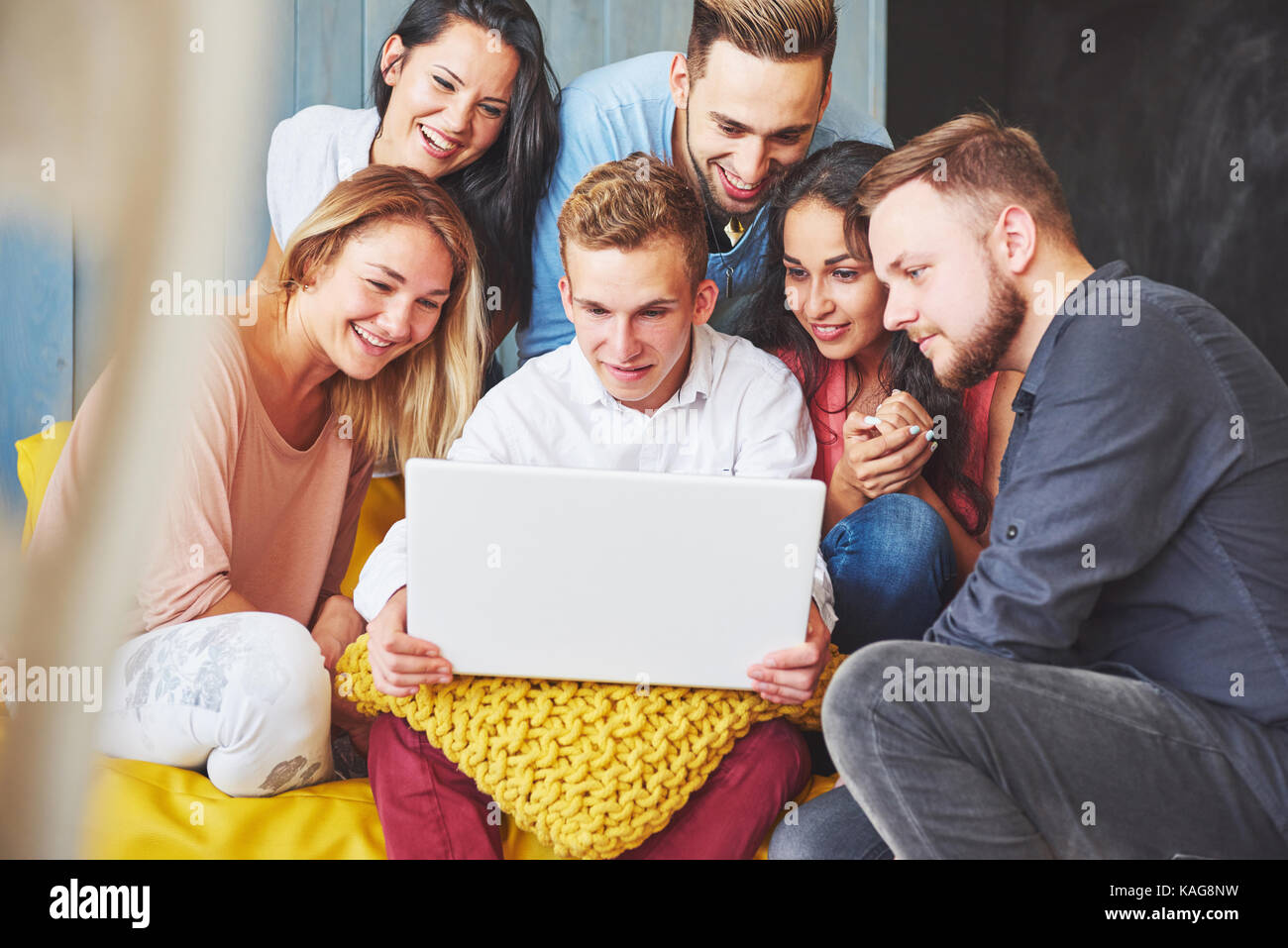 Group of creative young Friends Hanging Social Media Concept. People ...