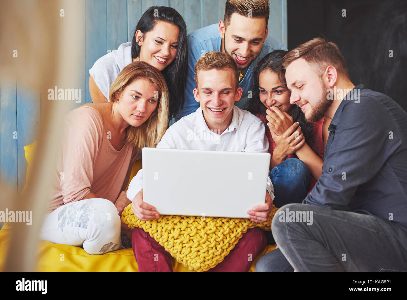 Group of creative young Friends Hanging Social Media Concept. People ...