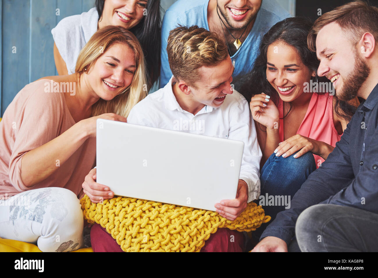 Group of creative young Friends Hanging Social Media Concept. People ...