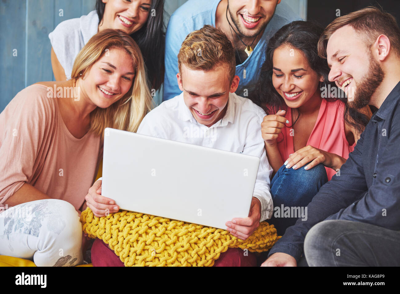 Group of creative young Friends Hanging Social Media Concept. People ...