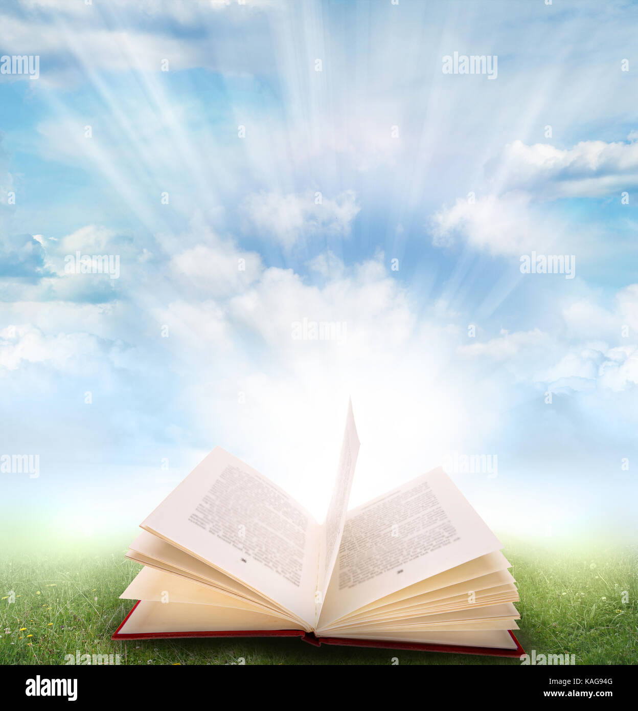 Open book, grass and sky Stock Photo - Alamy