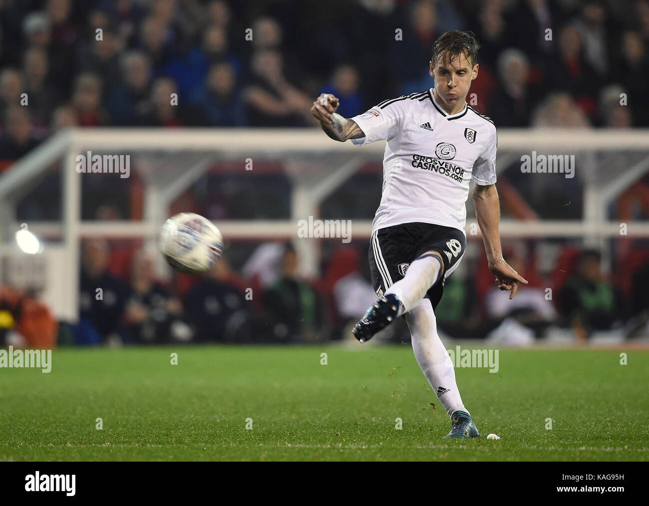 Fulham's Stefan Johansen scores his teams second goal during the Sky ...