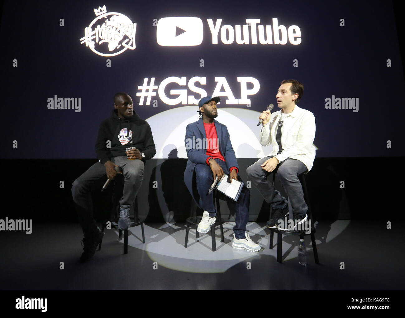 EDITORIAL USE ONLY (left to right) Stormzy, Twin B and film director ...