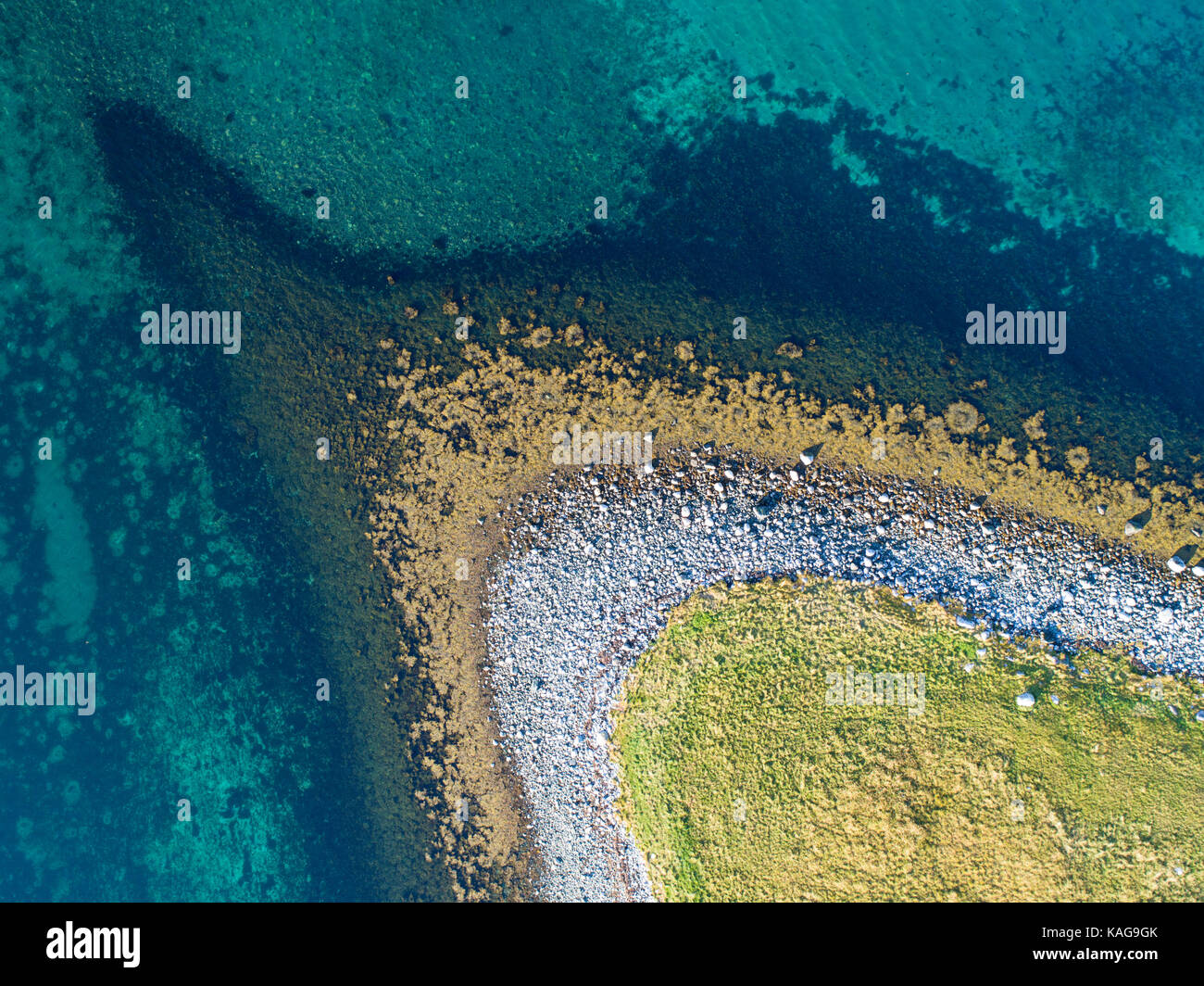Aerial drone view of nature coastline of remote place with limpid water ...