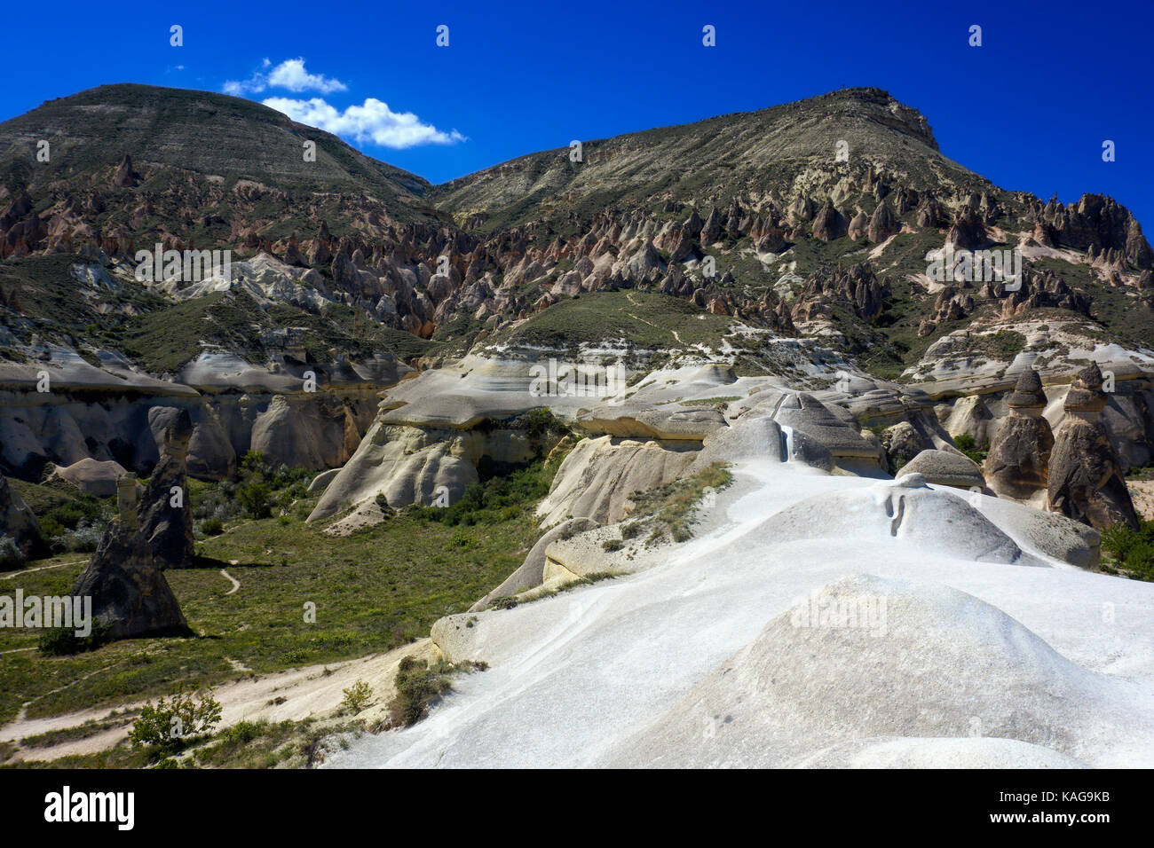 Typical landscape with fairy chimneys, eroded sandstone rock formations ...